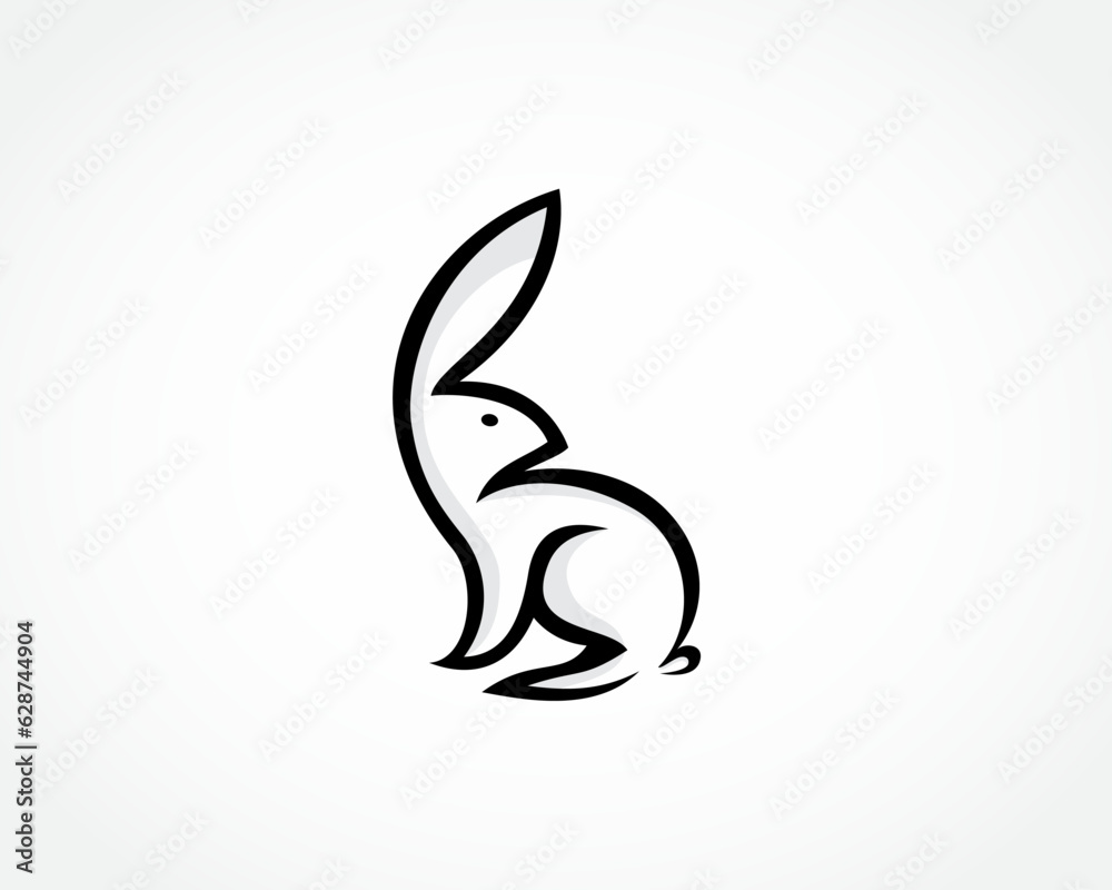 stand looking back line art bunny rabbit logo design template ...