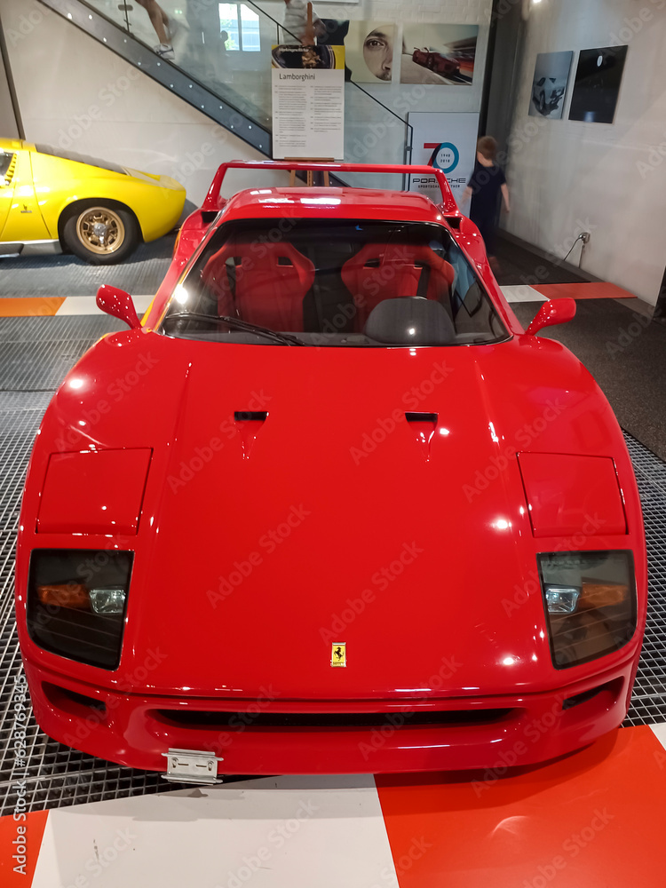 Red Ferrari F40 1989 at Museum in Romanshorn. The Ferrari F40 is a mid ...