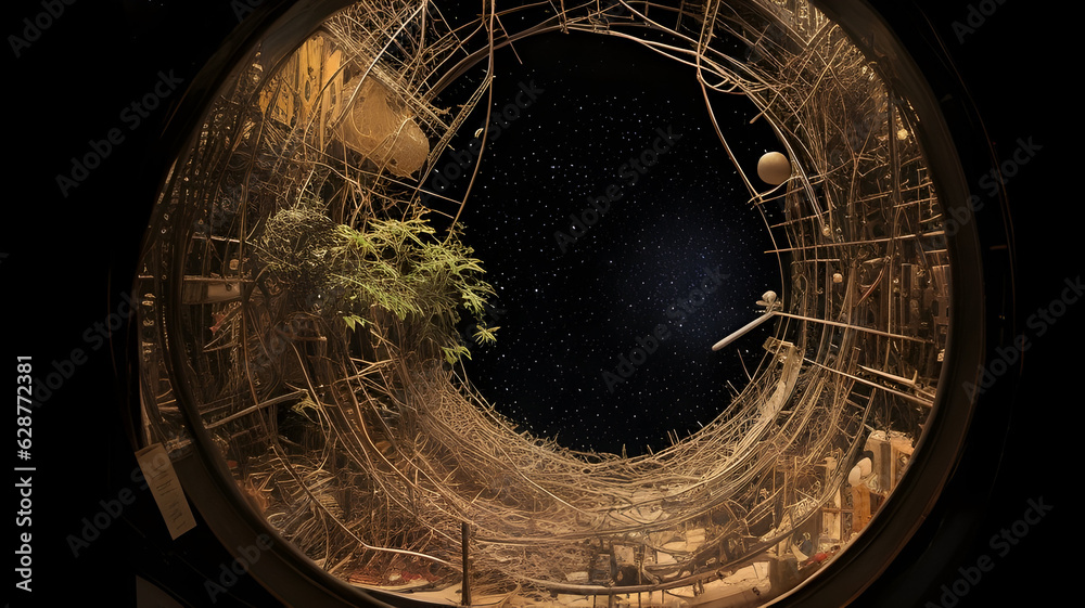 Produce an art installation that delves into the intricate connections ...