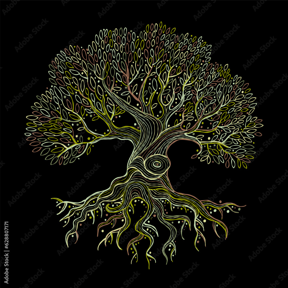 Old big family tree with roots isolated on black. Concept Art for your ...