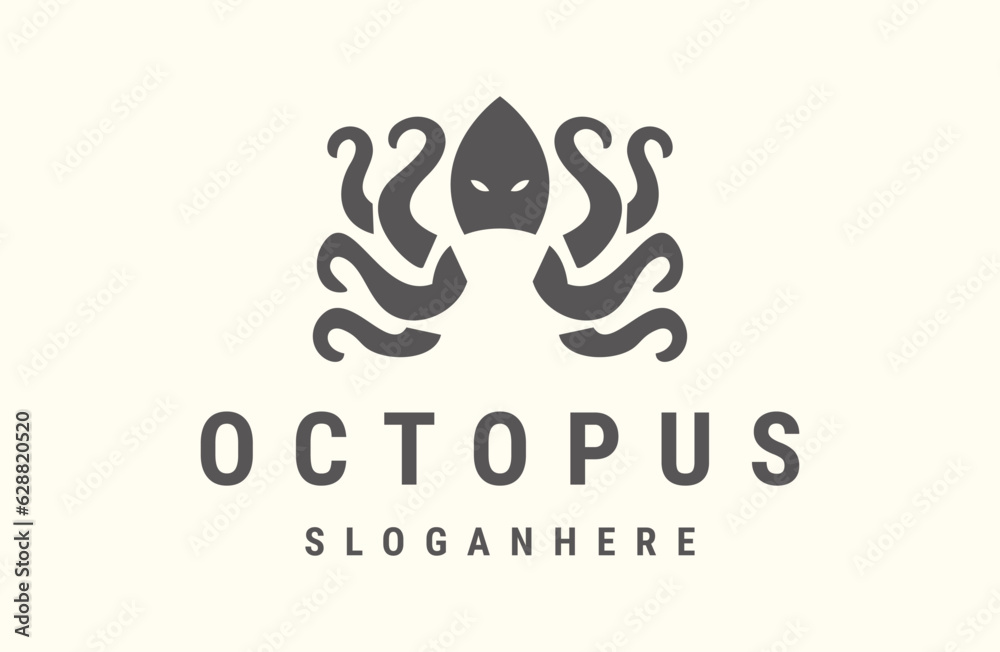for logos, labels and emblems with white silhouette of an octopus ...