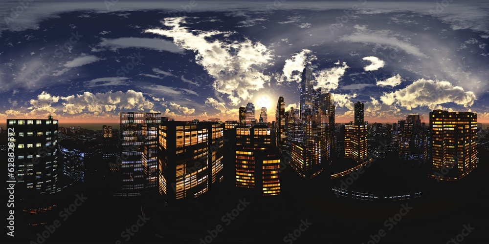 Night city, Cityscape, Environment map. HDRI map. Equirectangular ...