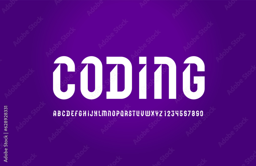 Futuristic original font, sci fi display cut alphabet, modern geometric ...