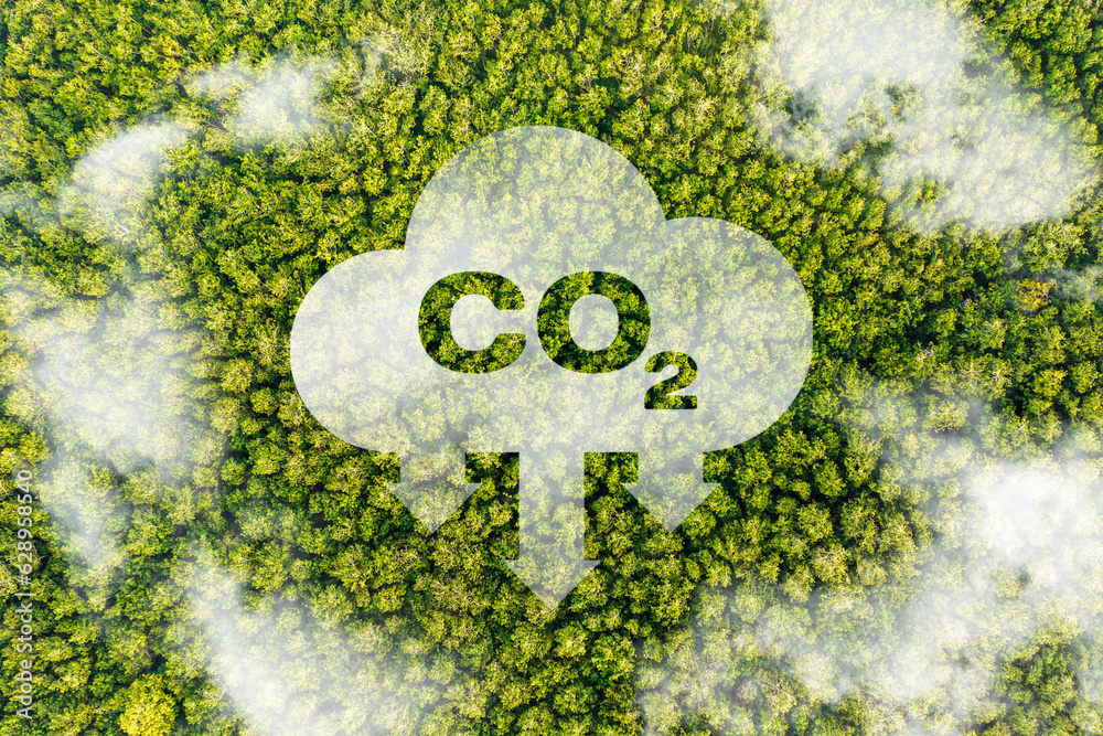 Fotografie Concept depicting the issue of carbon dioxide emissions and ...