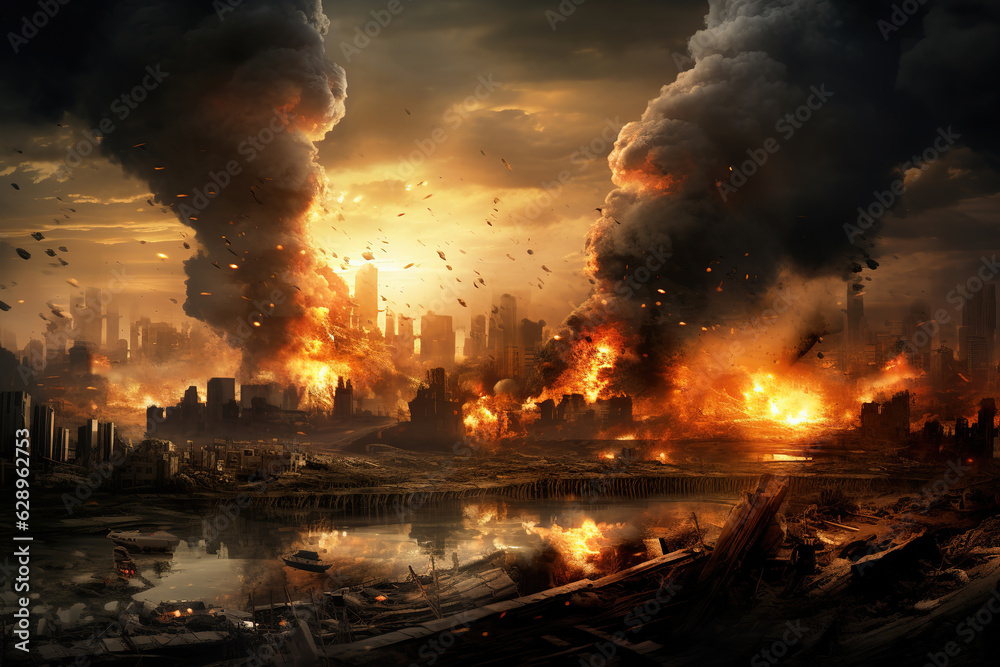 World War III, causing destruction and death, generative ai Stock ...