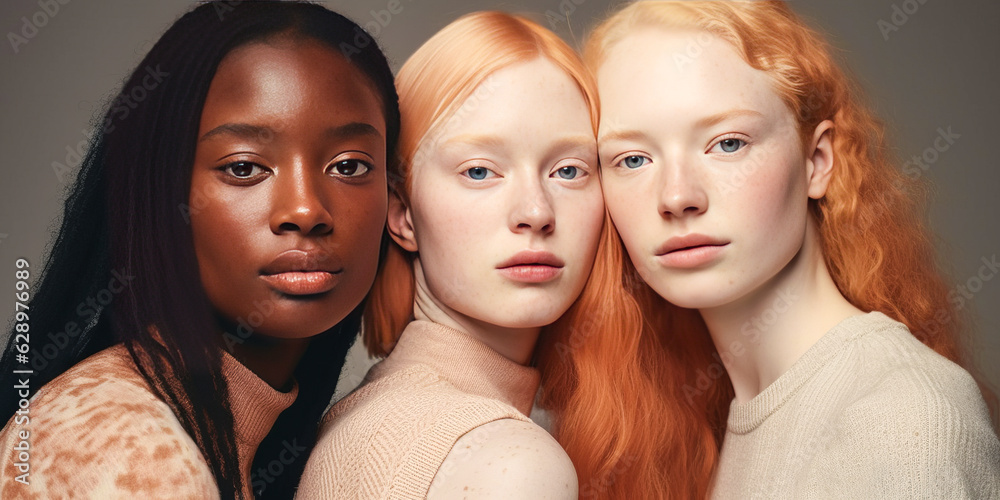 Inspirational trio of diverse women proudly showcasing unique skin ...