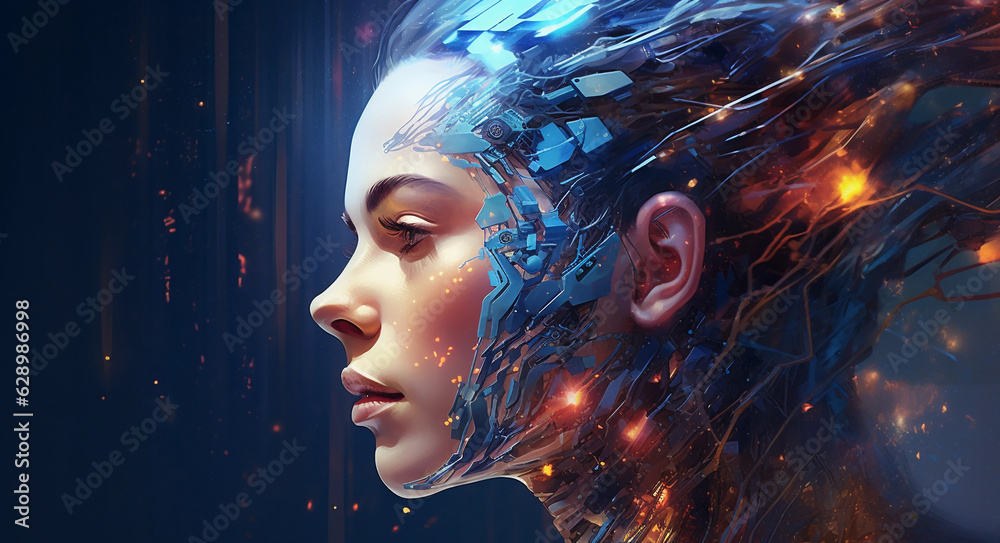 a woman's head, artificial intelligence model, radiant colors and ...