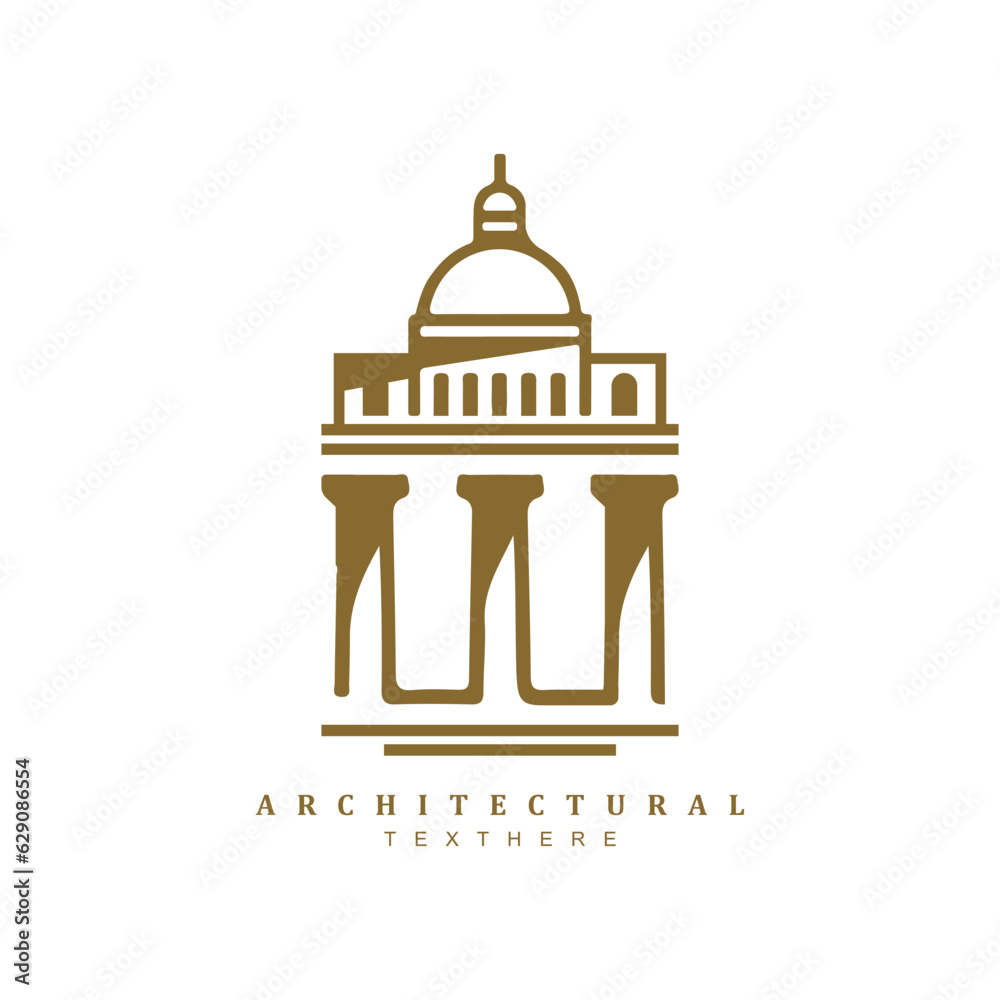 Vintage golden ancient museum pillar logo design. Historical Greek ...