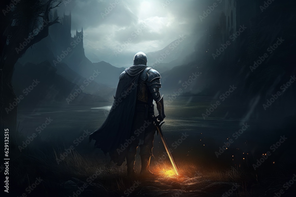 Dark fantasy knight view. Generate Ai Stock Illustration | Adobe Stock