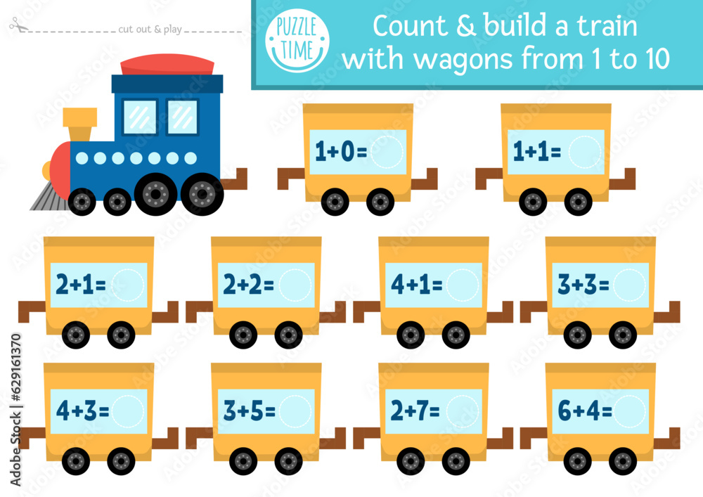 Стоковое векторное изображение «Lets build a train cut glue activity ...
