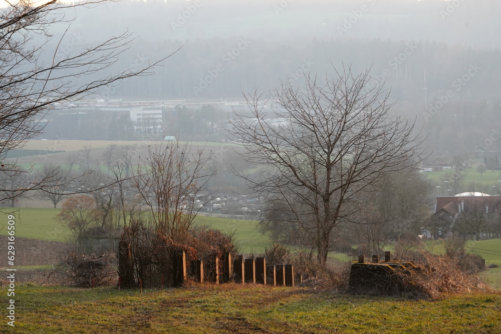 Rail and anti tank toblerone obstacles built in a row to stop enemy ...