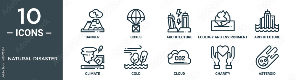 natural disaster outline icon set includes thin line danger, boxes ...