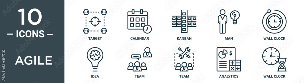 Agile Outline Icon Set Includes Thin Line Target Calendar Kanban Man