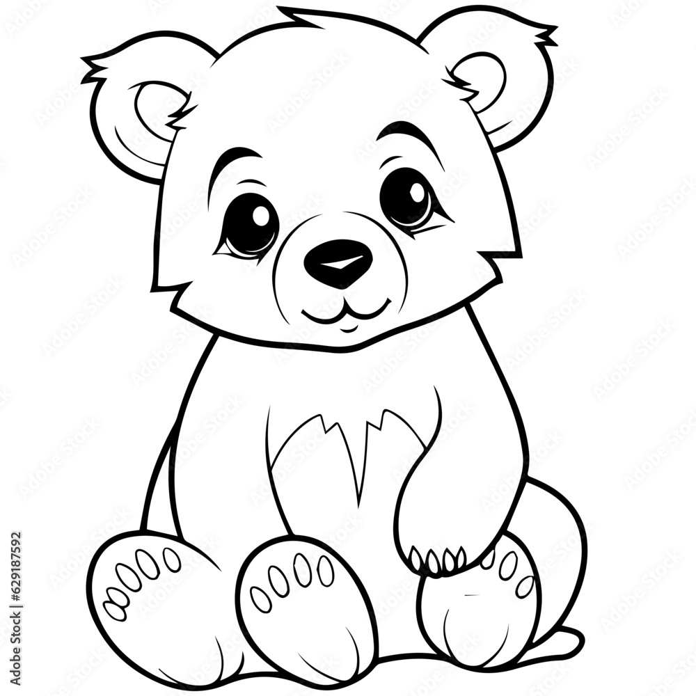 baby bear coloring page drawing Stock Vector | Adobe Stock