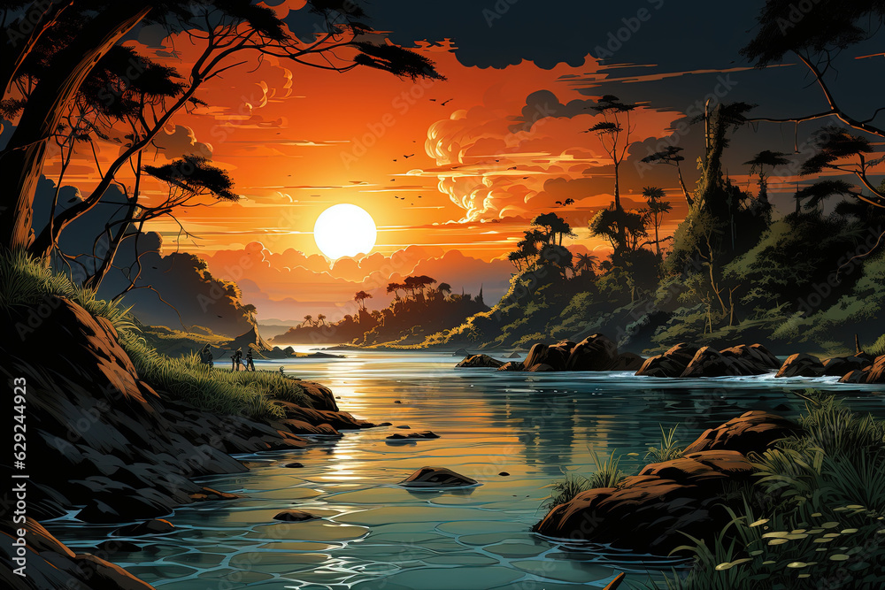 Background ai, tropical jungle landscape, dense green misty fantasy ...