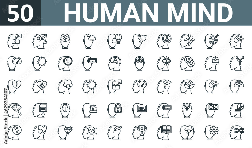 set of 50 outline web human mind icons such as autism, inspiration ...
