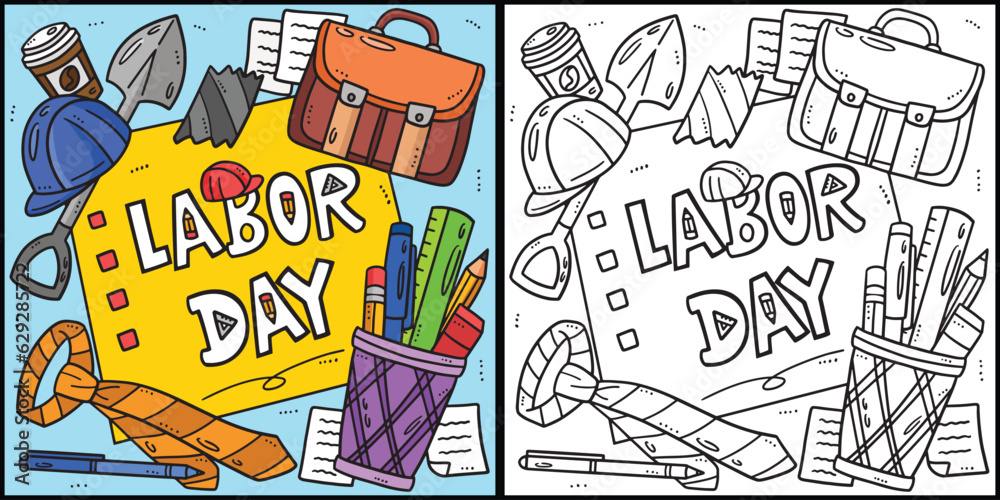 Стоковий вектор Labor Day Banner Coloring Page Illustration | Adobe Stock