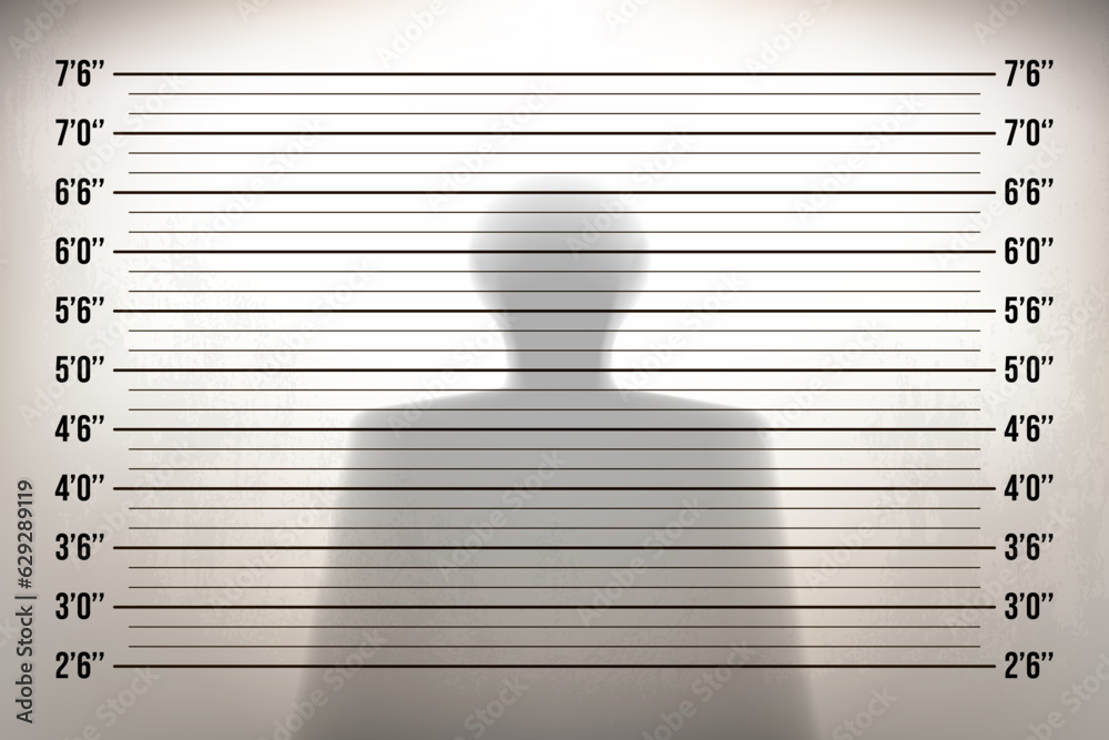 Mugshot in a police station with a shadow of man. Height identification ...