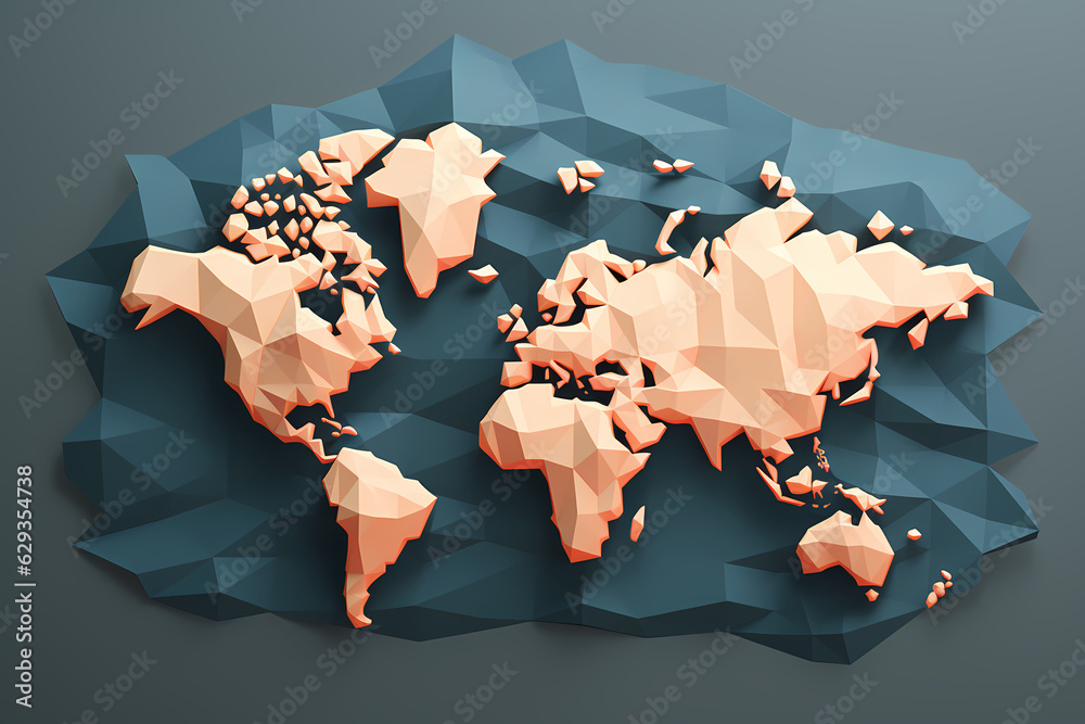 World map simple 3d polygon render continent outline Generative AI ...