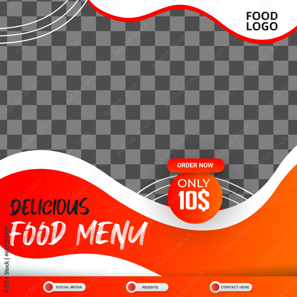 delicious food menu square banner for social media post with copy space ...