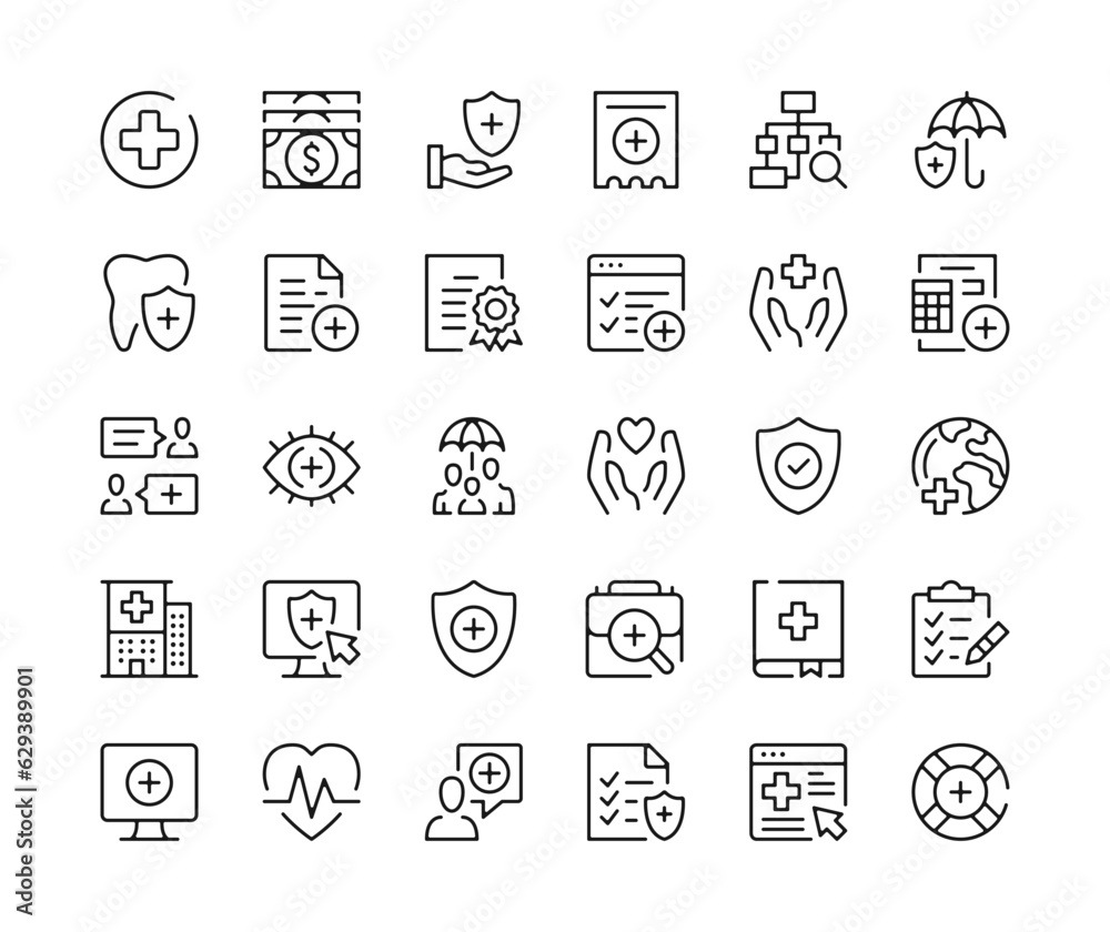 Health insurance icons. Vector line icons set. Medical insurance ...