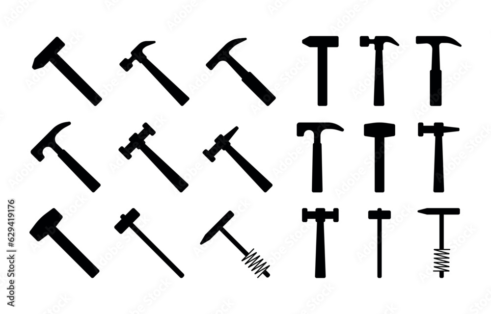 Hammers silhouette icons cliparts construction tools signs Stock Vector ...