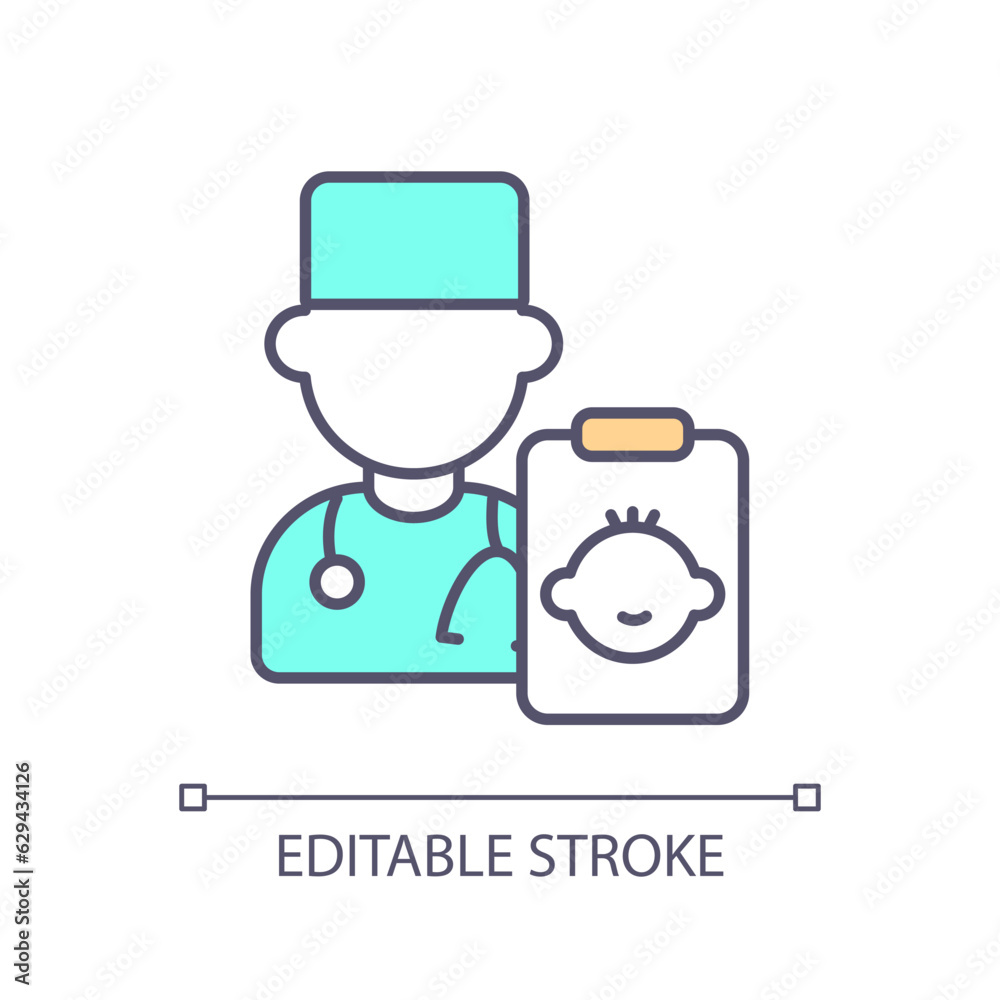 Baby doctor RGB color icon. Pediatrician office. Doctor patient ...