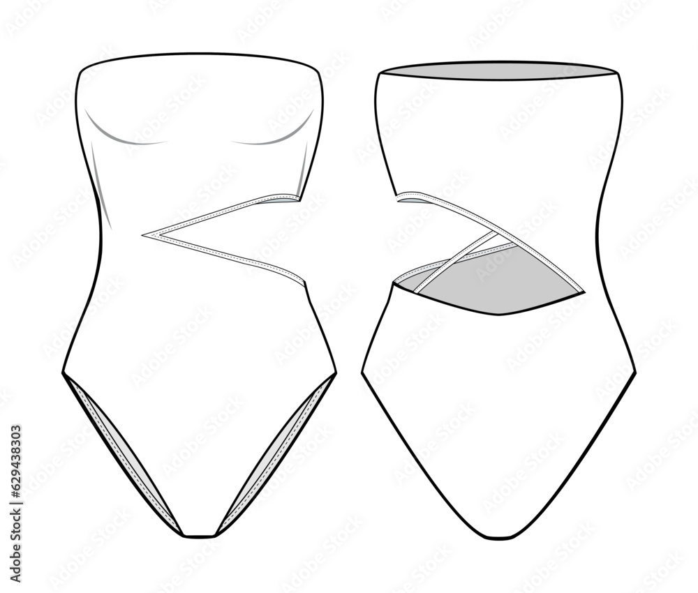 Stockvector V-Cut side Bodysuit fashion flat technical drawing template ...