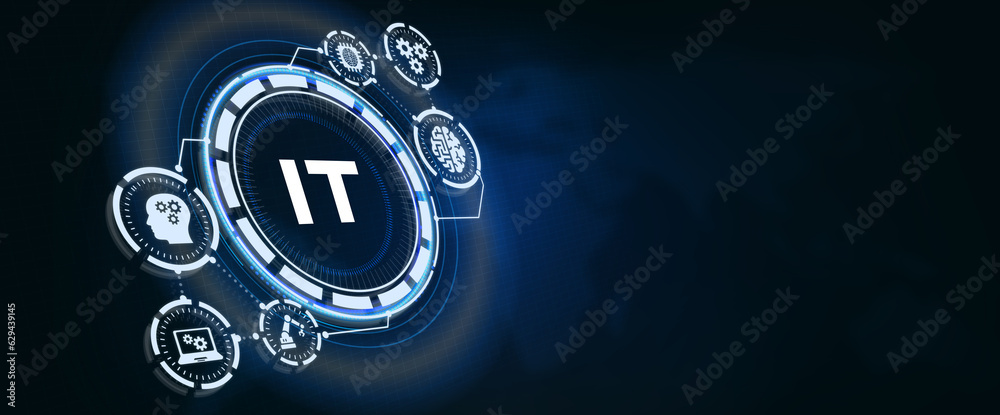 IT consultant presenting tag cloud about information technology. 3d ...