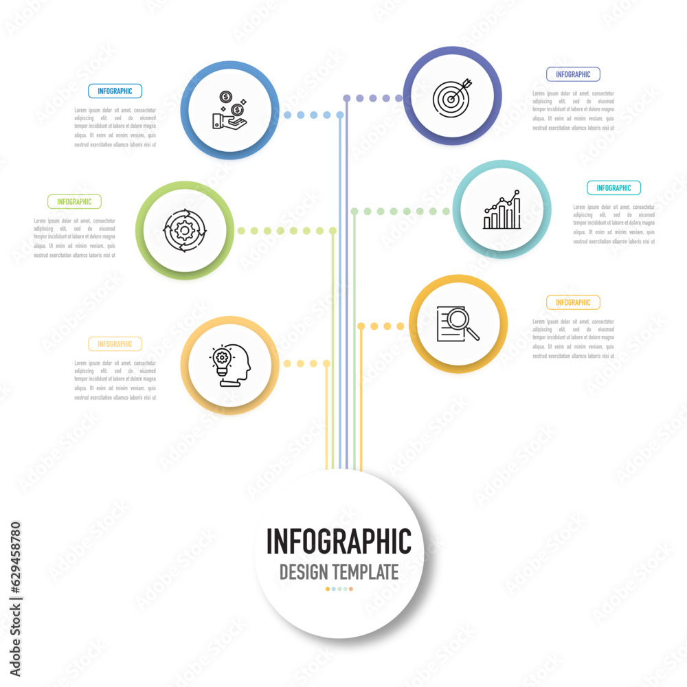 Circular mind map infographic template or element with 6 step, process ...