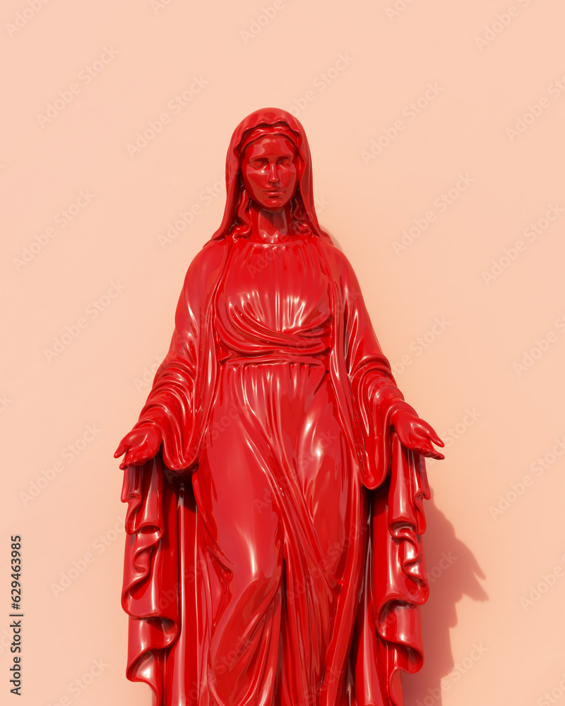 Virgin Mary red statue religious saint peach background Maria ...