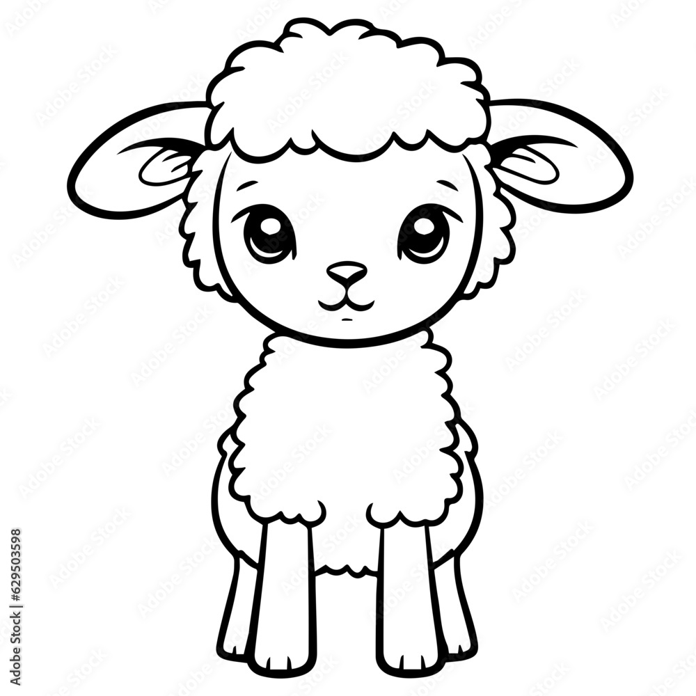 Coloring page outline of cartoon lamb Stock Vector | Adobe Stock