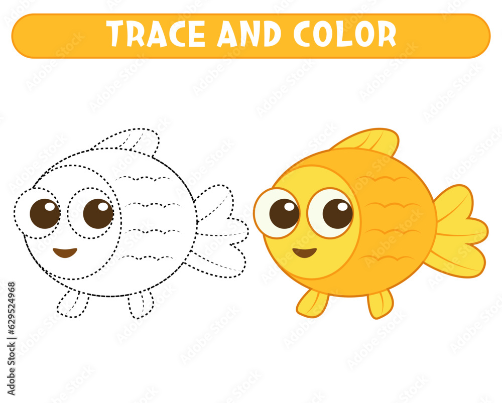 Trace and color cute cartoon fish. Worksheet for kids Stock Vector ...