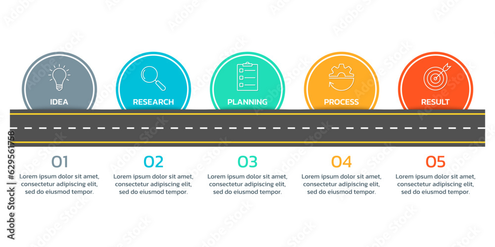 Road infographic. 5 step, option road map info graphic design. Timeline ...
