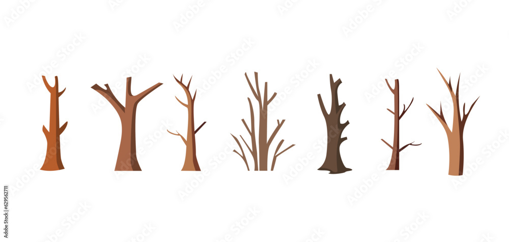 Cartoon dry trees collection, set of naked trees vector illustration ...