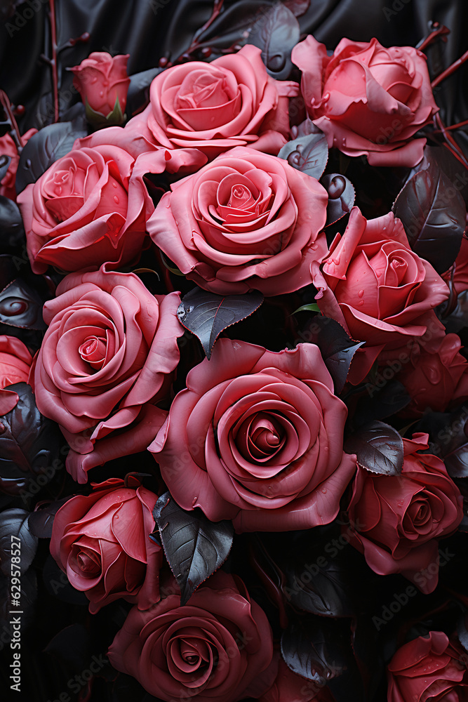 realistic portrayal of black roses forming a straight border on a solid ...