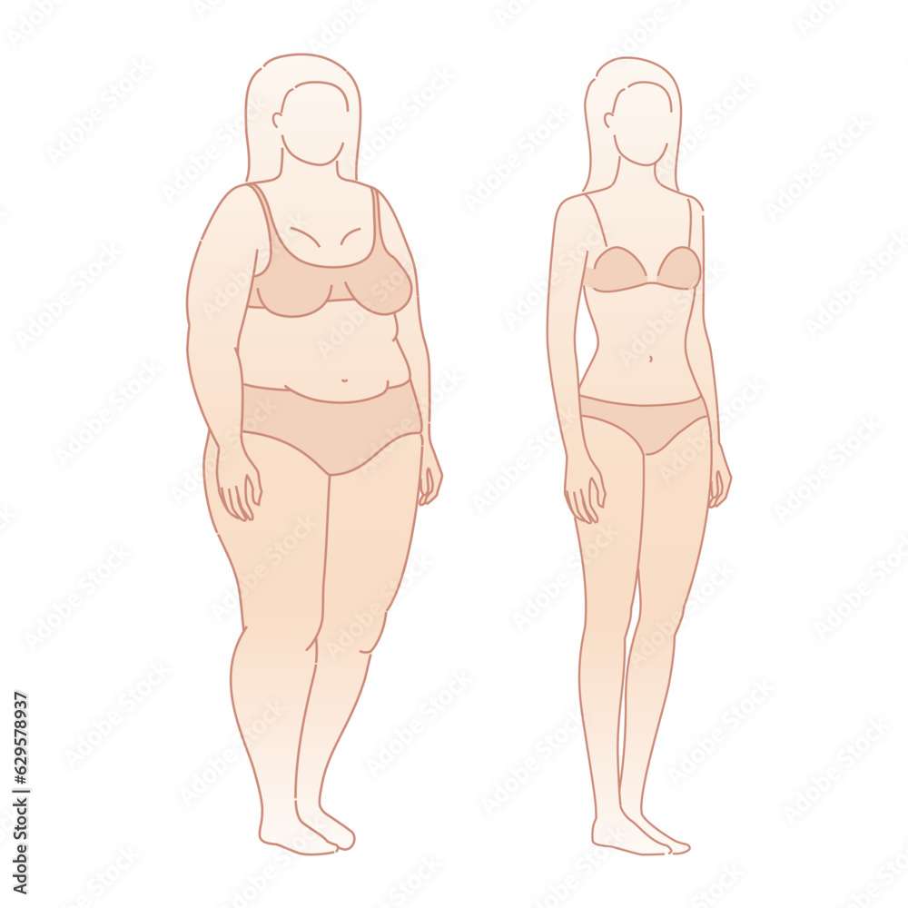 Woman body weight loss before and after diet. Emaciation Transformation ...