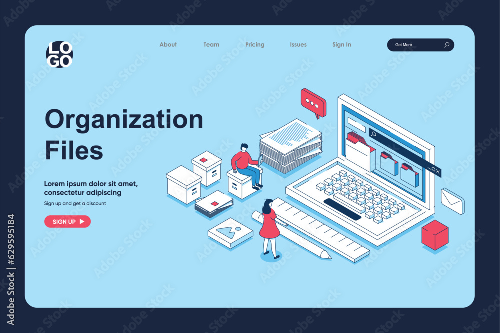 Electronic organization files concept in 3d isometric design for ...