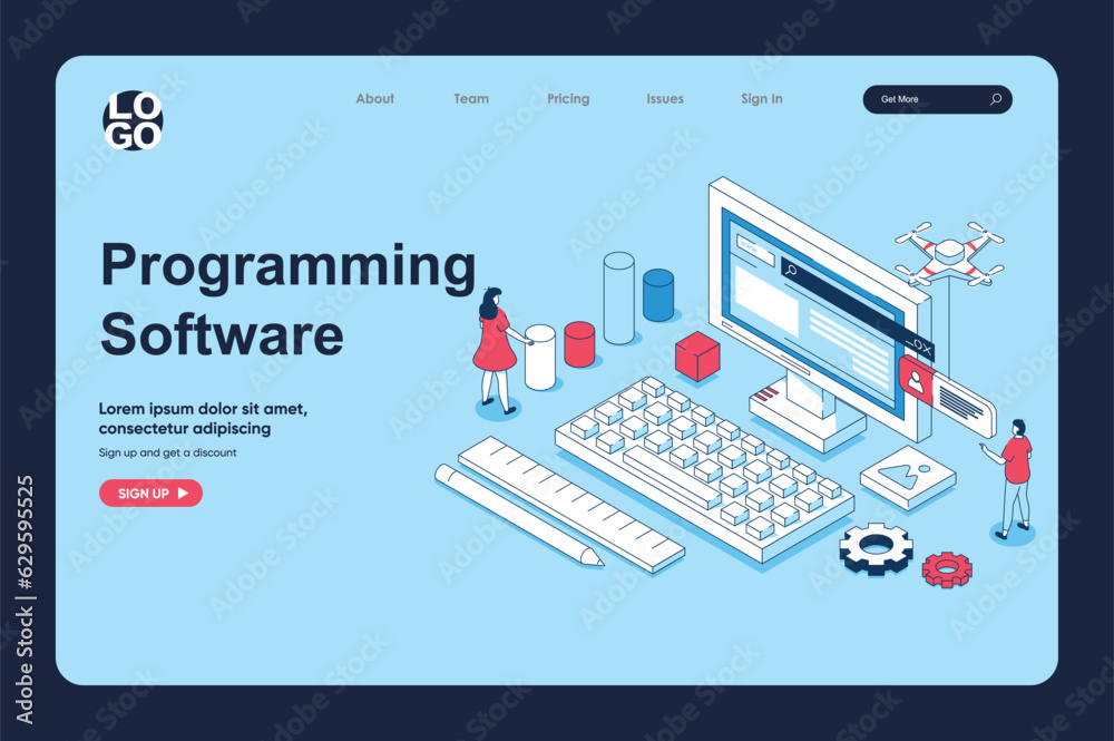 Programming software concept in 3d isometric design for landing page ...