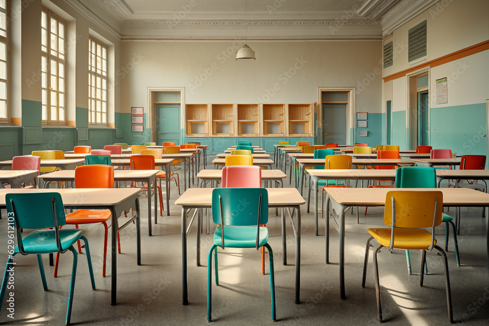 Generative ai picture collage of classroom interior with school desks ...