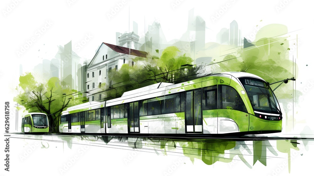 This is a conceptual depiction of sustainable public transportation ...