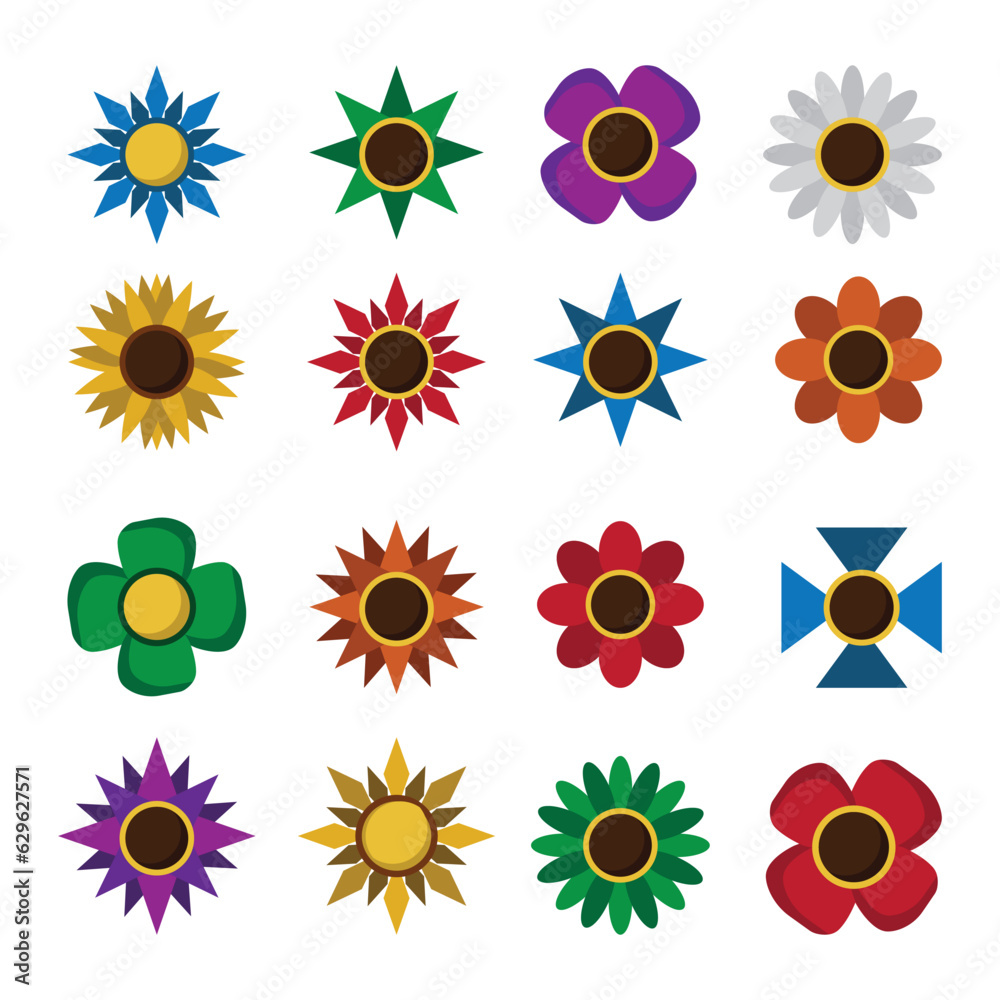 flower colorful pictograms set. ornamental different shaped flowers ...