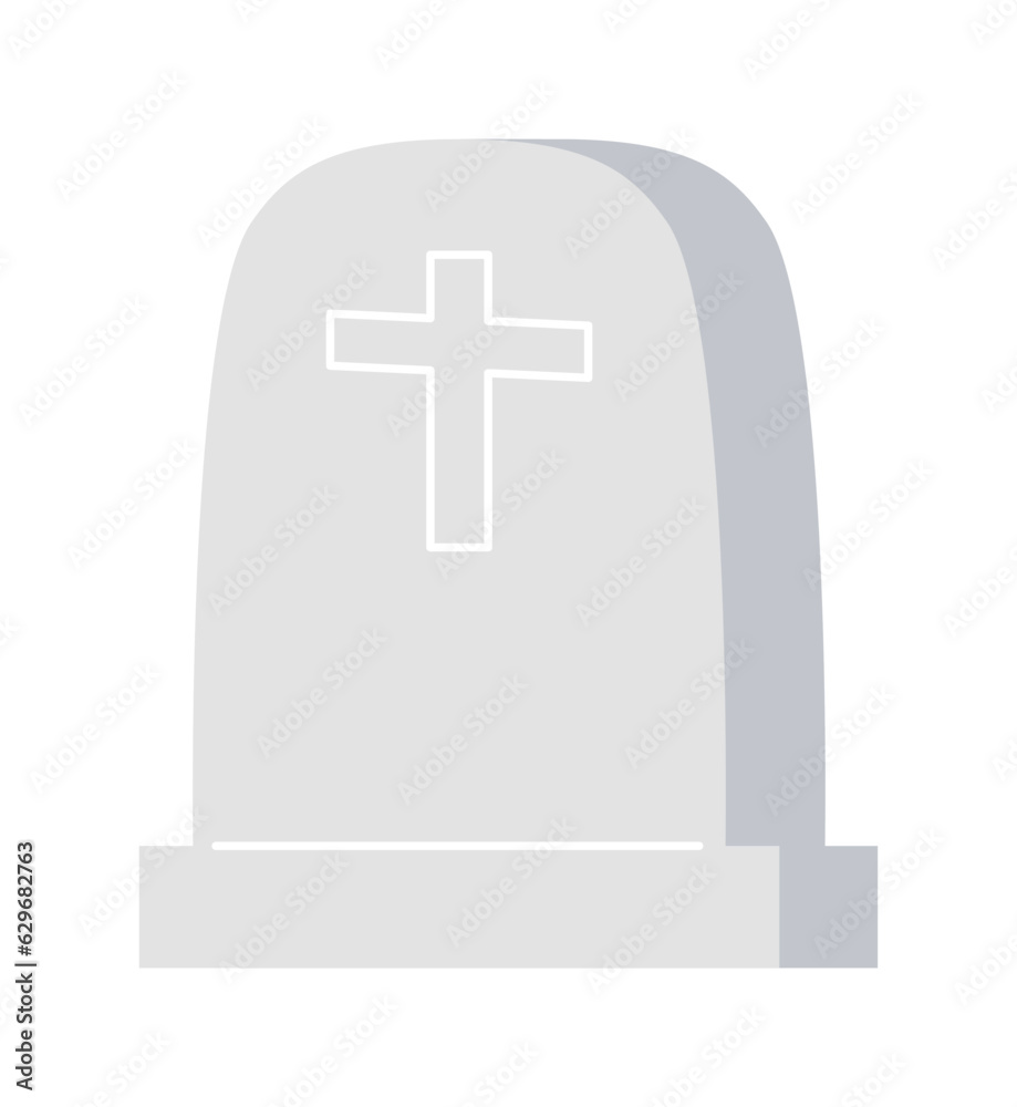 Rip headstone semi flat colour vector object. Graveyard cemetery. Cross ...