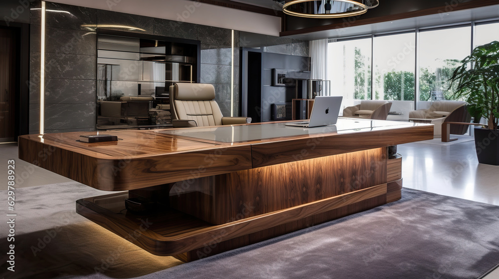 Modern luxury solid wood desk of CEO of a corporation integrated with ...