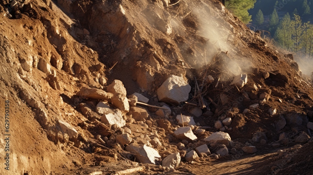 Stock-Illustration „landslide in progress, with rocks and dirt tumbling ...