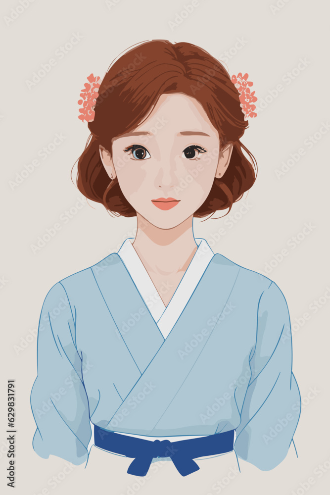 Japanese woman: Auburn hair styled in Tsubushi Shimada, blue eyes, soft ...