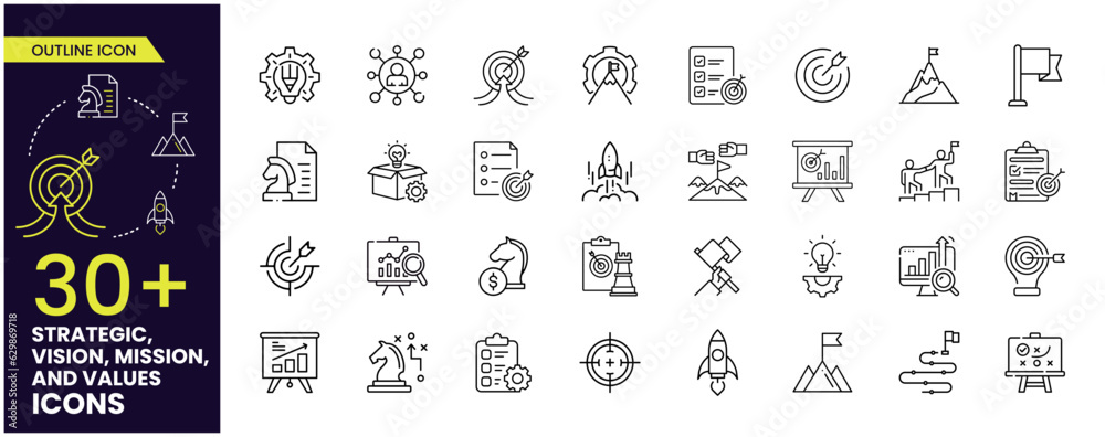 Strategy, Mission, Vision, and Values icons collections. Web page ...