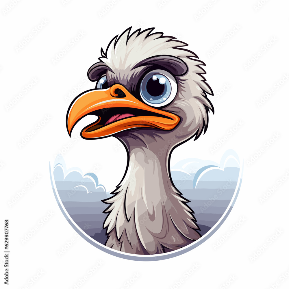 Ostrich. Ostrich hand-drawn comic illustration. Cute vector doodle ...