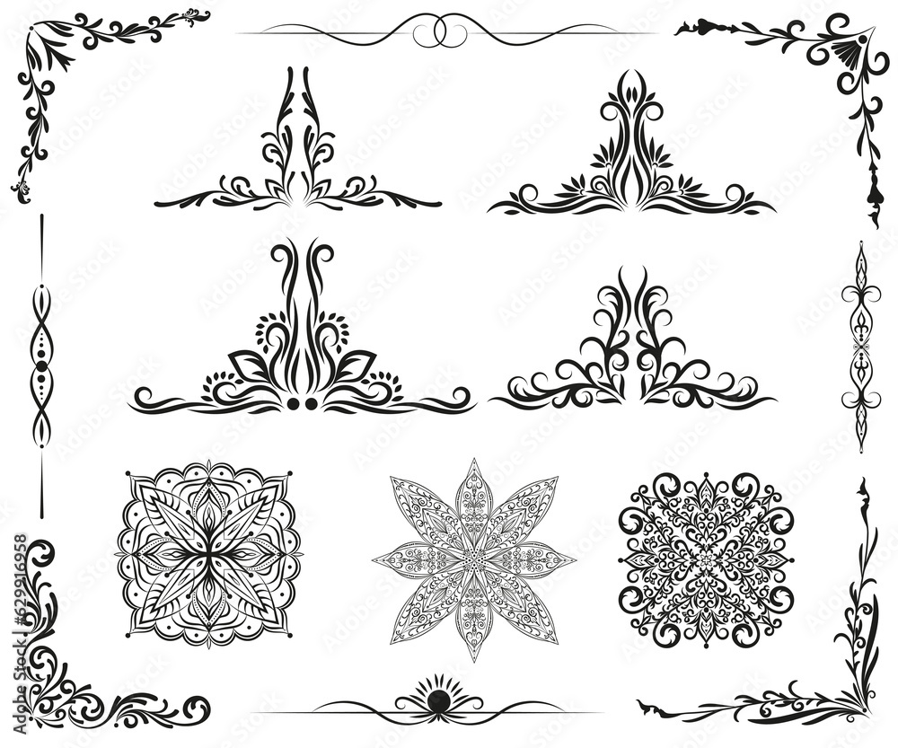 Ornate black frame elements. Vintage and filigree decoration. Ornament ...