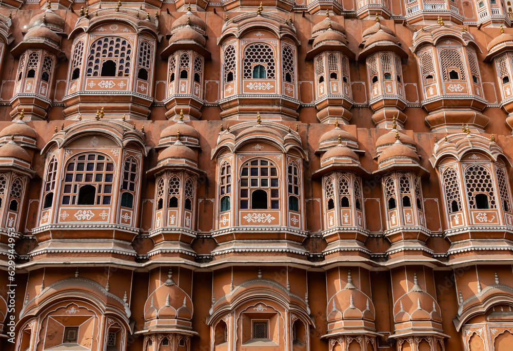Low angle wide shot of the Hawa Mahal a marvel of mixed Rajput and ...